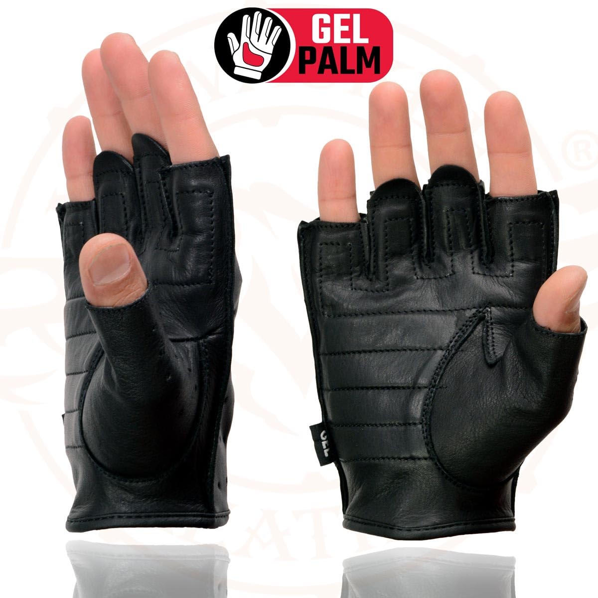 Milwaukee Leather SH195 Men's Black Leather Perforated Gel Padded Palm Fingerless Motorcycle Hand Gloves W/ ‘Open Knuckle’ - X-Large