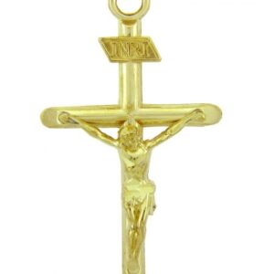 Solid 14k Yellow Gold Cross Charm INRI Crucifix Pendant