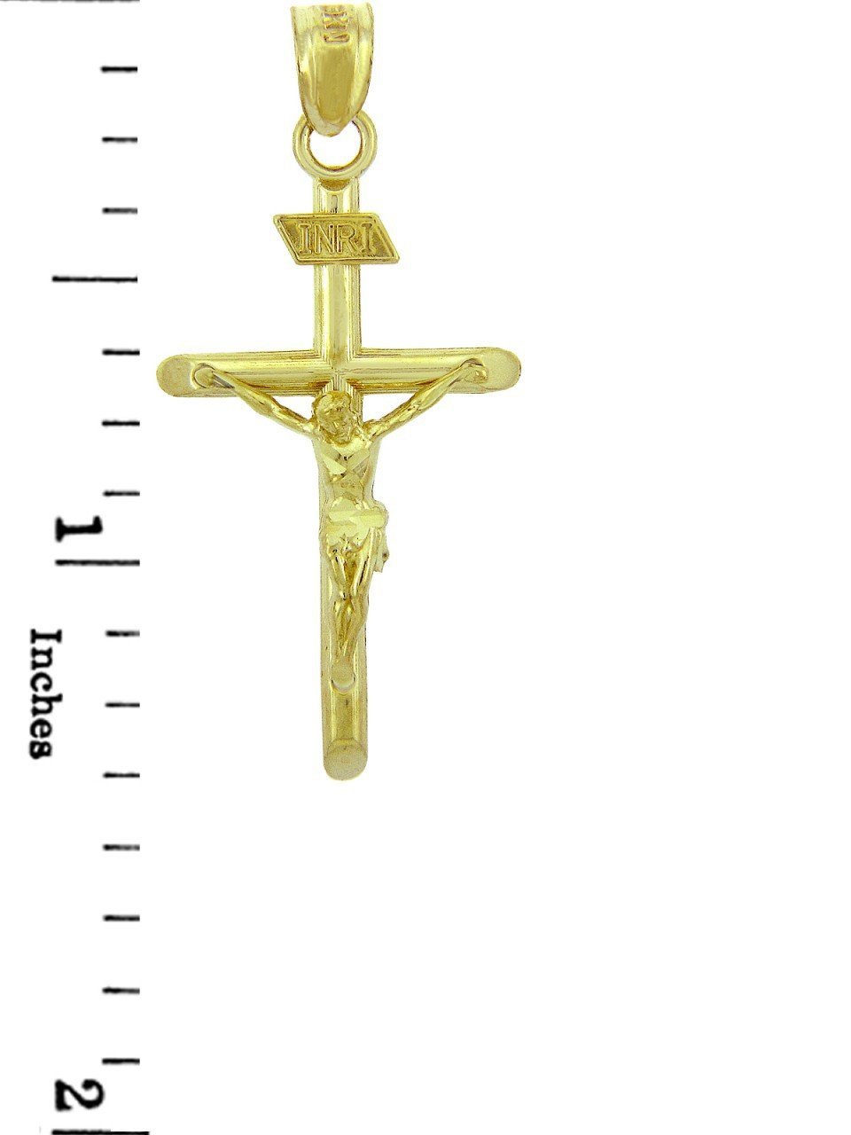 Solid 14k Yellow Gold Cross Charm INRI Crucifix Pendant