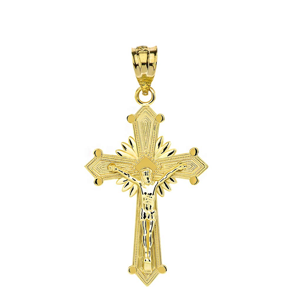 10K Yellow Gold Natal Starburst Crucifix Jesus Christ on the Holy Cross Pendant Charm