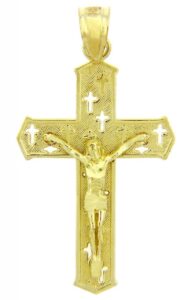 14k yellow gold cut out cross crucifix pendant