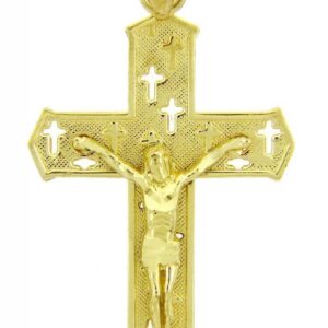 14K Yellow Gold Cut Out Cross Crucifix Pendant