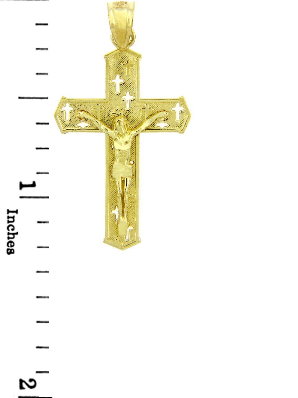 14K Yellow Gold Cut Out Cross Crucifix Pendant