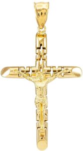 14k yellow gold artistic pierced crucifix cross pendant charm