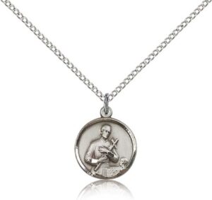 sterling silver saint gerard pendant medal, 5/8 inch