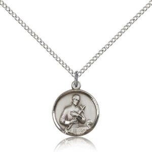 Sterling Silver Saint Gerard Pendant Medal, 5/8 Inch