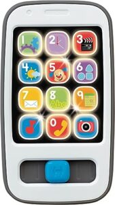 fisher-price laugh & learn baby & toddler toy smart phone with music lights & learning songs for ages 6+ months, gray