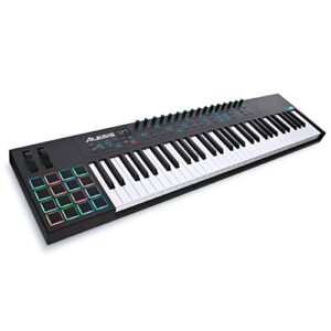 alesis vi61 - 61 key usb midi keyboard controller with 16 pads, 16 assignable knobs, 48 buttons and 5-pin midi out plus production software included,black