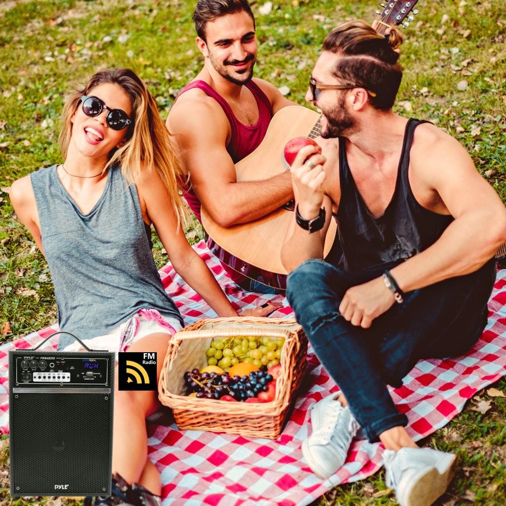 Pyle 300 Watt Outdoor Indoor Wireless Bluetooth Portable PA Speaker 6.5 inch Subwoofer Sound System with USB SD Card Reader, Rechargeable Battery, Wired Microphone, FM Radio, Remote - PWMAB250BK