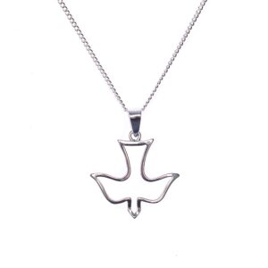 silver plated "confirmed in christ" open dove confirmation necklace on 18 inch chain