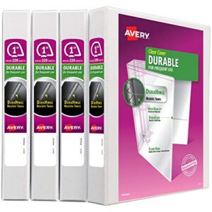 Avery Durable View 3 Ring Binder, 1 Inch Slant Rings, 4 White Binders (17575)