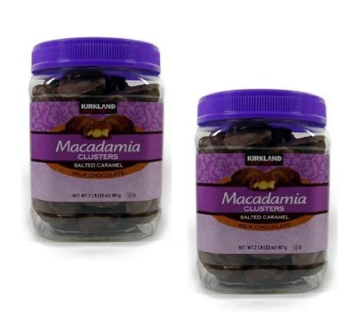 Kirkland Signature Macadamia Clusters Salted Caramel Milk Chocolate JAR - 2 Pack of 2 Lb (32 Oz) Each JAR