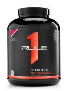 r1 protein,76 servings, strawberries and crème