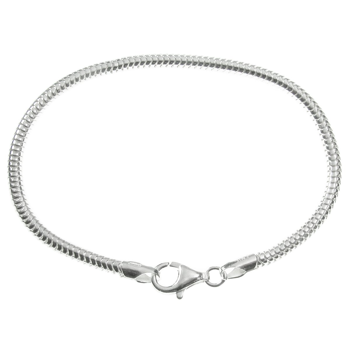 Dreambell .925 Sterling Silver 3mm Snake Bracelet for European Story Bead Charm 9 Inches with 11mm Pear Trigger Lobster Clasp