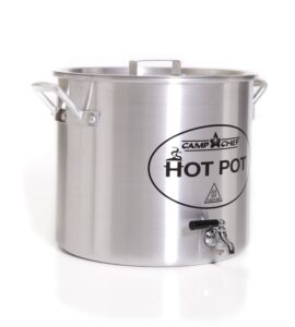 camp chef aluminum hot water pot - for hot chocolate & hot apple cider - hot water storage with a spigot for dishes - easy-to-serve hot beverage dispenser - 20 quart pot - about 80 servings