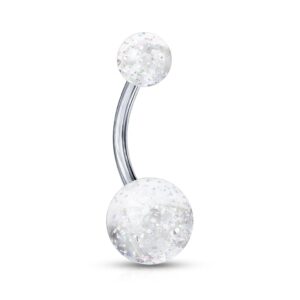 forbidden body jewelry belly button rings clear ultra glitter double ball belly ring titanium navel ring