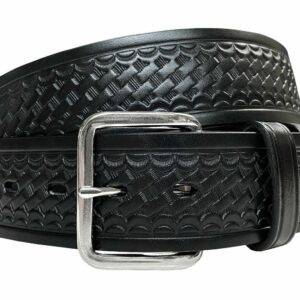 Utility Uniform Work Belt w/Simple Single Prong Buckle One Piece Full Grain Leather Basketweave Embossed Belt 1-3/4"(45mm) Wide (Black, 40)