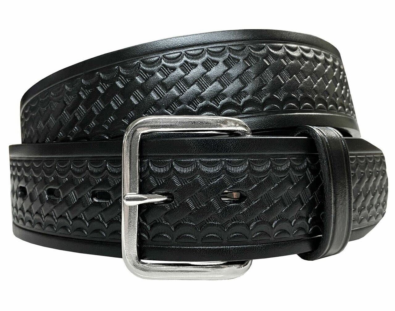 Utility Uniform Work Belt w/Simple Single Prong Buckle One Piece Full Grain Leather Basketweave Embossed Belt 1-3/4"(45mm) Wide (Black, 40)