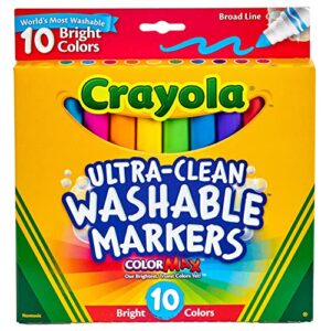 crayola ultra clean washable markers (10 count), broad line markers for kids, great for crafting & school supplies, nontoxic