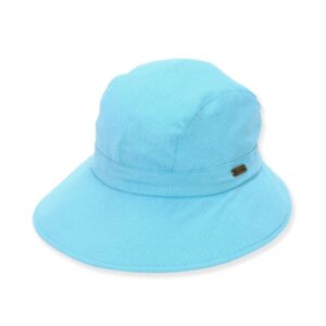 sun 'n' sand packable sun hat women - cotton summer hat - beach hats for women - foldable packable hat with drawstring - 3.5" brim - blue