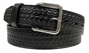 utility uniform work belt w/simple single prong buckle one piece full grain leather basketweave embossed belt 1-1/2"(38mm) wide (black, 36)