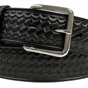 Utility Uniform Work Belt w/Simple Single Prong Buckle One Piece Full Grain Leather Basketweave Embossed Belt 1-1/2"(38mm) Wide (Black, 36)