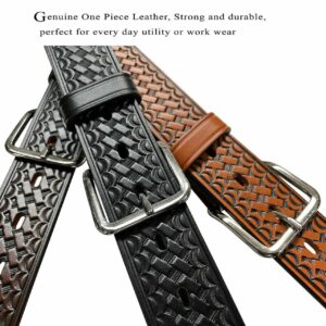 Utility Uniform Work Belt w/Simple Single Prong Buckle One Piece Full Grain Leather Basketweave Embossed Belt 1-1/2"(38mm) Wide (Black, 36)