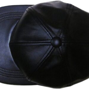 KBETHOS Leather-BBCAP BLK Genuine Leather Flat Bill Baseball Hat Cap - Made in USA