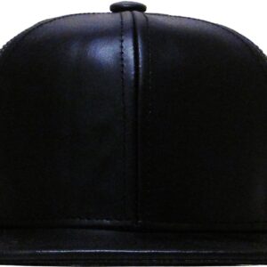 KBETHOS Leather-BBCAP BLK Genuine Leather Flat Bill Baseball Hat Cap - Made in USA