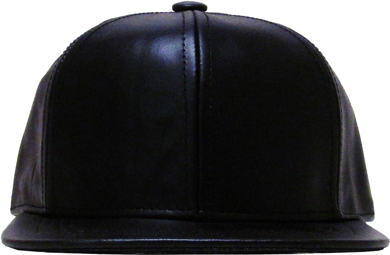 KBETHOS Leather-BBCAP BLK Genuine Leather Flat Bill Baseball Hat Cap - Made in USA