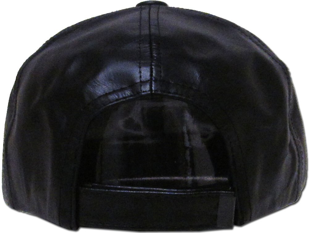 KBETHOS Leather-BBCAP BLK Genuine Leather Flat Bill Baseball Hat Cap - Made in USA