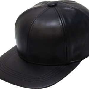 KBETHOS Leather-BBCAP BLK Genuine Leather Flat Bill Baseball Hat Cap - Made in USA