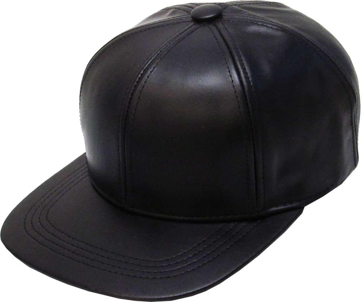 KBETHOS Leather-BBCAP BLK Genuine Leather Flat Bill Baseball Hat Cap - Made in USA