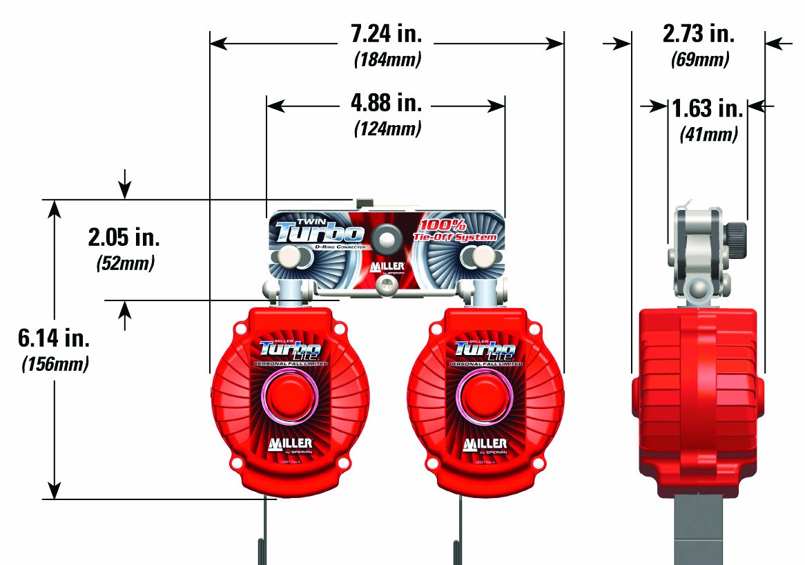 Miller Honeywell Home Miller Twin Turbo 6-Foot Fall Protection System with D-Ring Connector and Steel Locking Snap Hooks (MFLB-3-Z7/6FT)