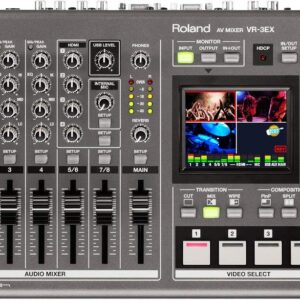 Roland VR-3EX All-in-one AV Mixer with Built-in USB Port for Web Streaming and Recording, 2.5" Multiview Touchscreen Monitor, Standard Definition 16:9 Mixing Engine, Scalers on Channel 4 and Output