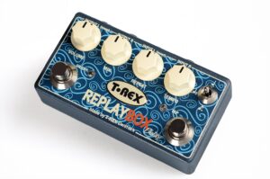 t-rex engineering replay-box delay guitar effects pedal featuring true stereo operation, active tap tempo, volume, mix, repeat, and subdivision controls for ultimate precision (10090)