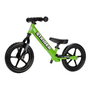 strider 12” sport bike, green - no pedal balance bicycle for kids 18 months to 5 years - includes safety pad, padded seat, mini grips & flat-free tires - tool-free assembly & adjustments