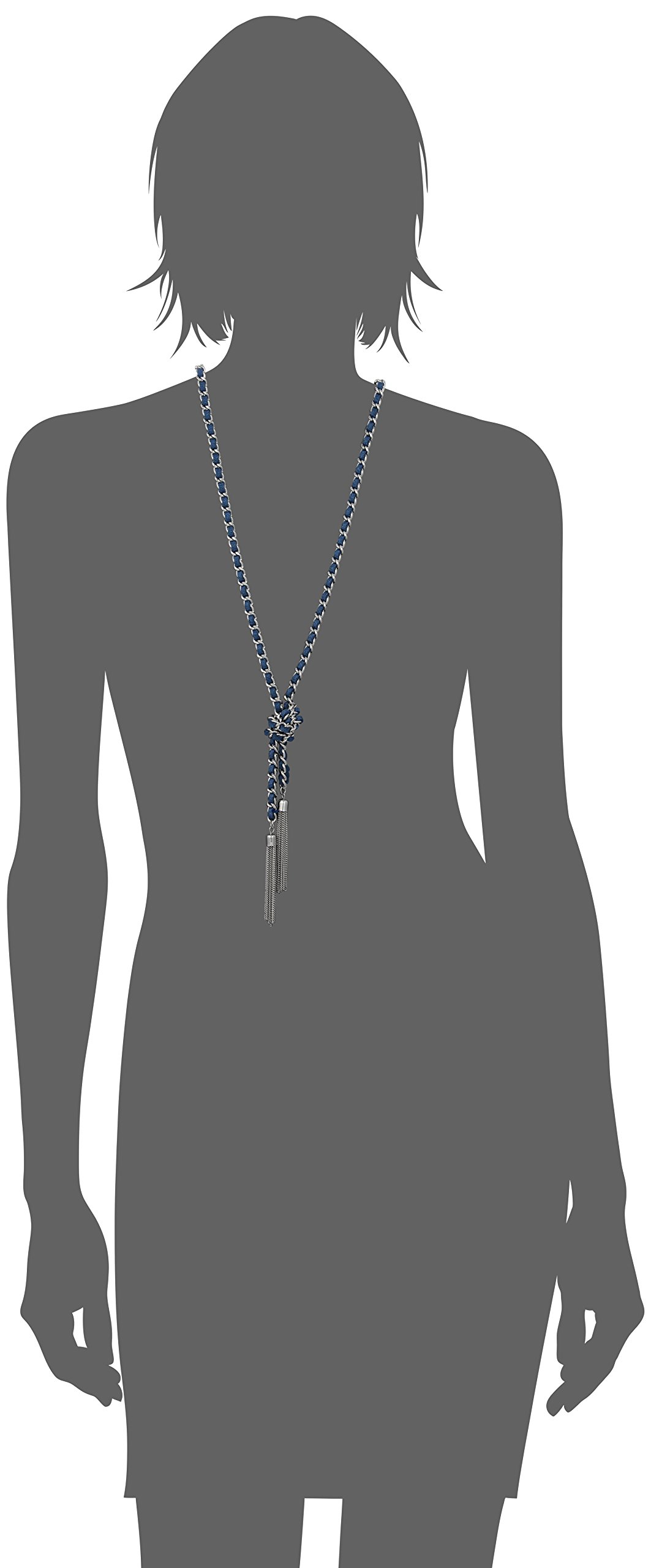 GUESS "Basic" Silver and Denim Woven Tassel Y-Shaped Necklace, 30" + 2" Extender