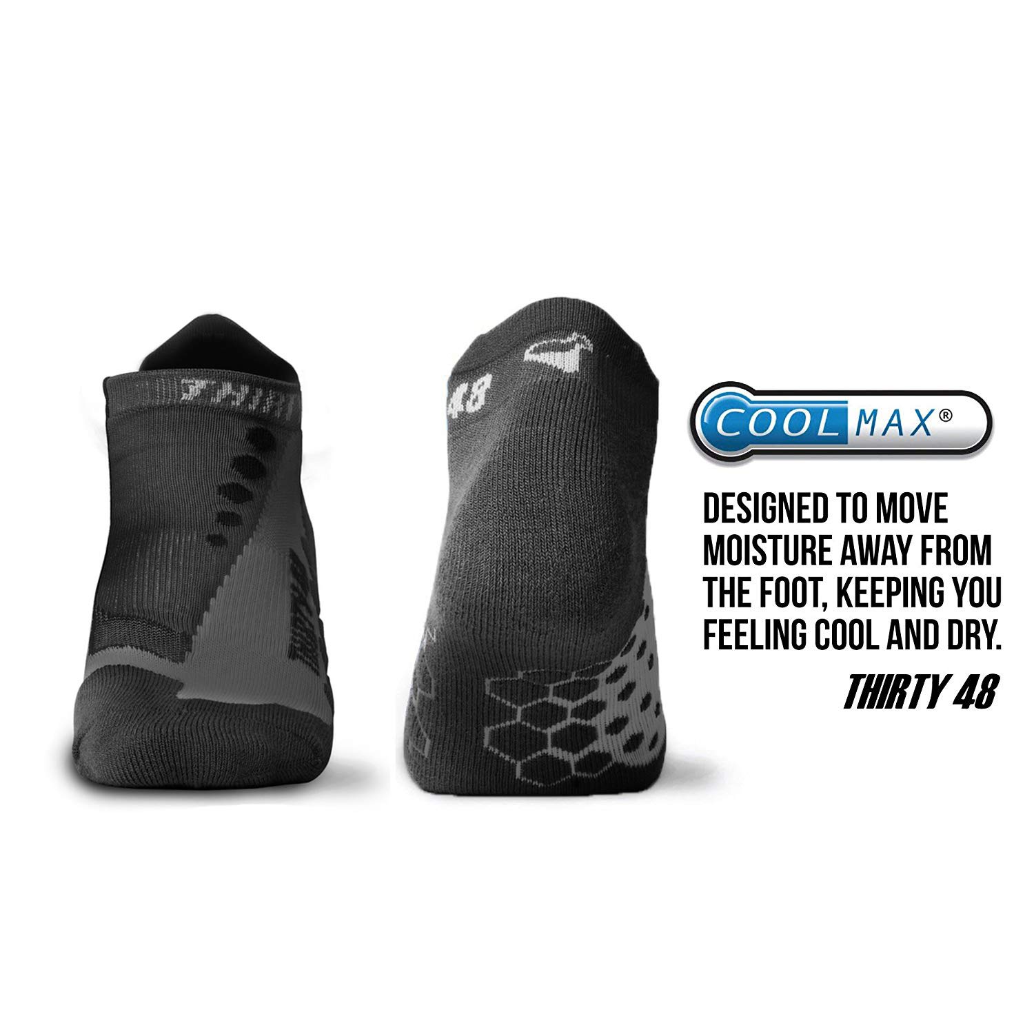 Thirty48 Running Socks for Men and Women Features Coolmax Fabric That Keeps Feet Cool & Dry - 1 Pair or 3 Pairs