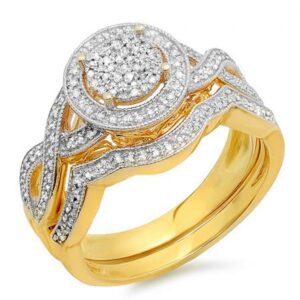 dazzlingrock collection 0.50 carat (ctw) 18k yellow gold plated sterling silver round diamond ladies micro pave engagement ring set 1/2 ct, size 7