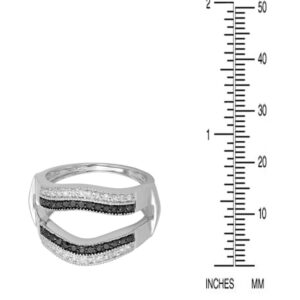 Dazzlingrock Collection 0.55 Carat (Cttw) 10K Round Black & White Diamond Women Double Row Anniversary Millgrain Guard Double Ring 1/2 CT, White Gold, Size 5