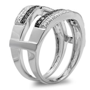 Dazzlingrock Collection 0.55 Carat (Cttw) 10K Round Black & White Diamond Women Double Row Anniversary Millgrain Guard Double Ring 1/2 CT, White Gold, Size 5