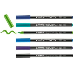 edding 4200 porcelain brush pen - black, violet, 3x blue, green, - 6 pens - brush nib 1-4 mm - painting and decorating ceramics, porcelain - dishwasher-safe, lightfast ink, quick-drying - felt-nib pen