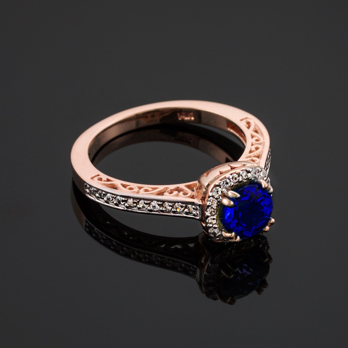 14k Rose Gold Diamond Halo September Birthstone Band Blue Sapphire Engagement Ring (1.24 cttw, SI1-SI2 Clarity, G-H Color)