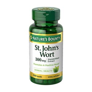 nature's bounty st. john’s wort 300mg capsules, herbal health supplement, promotes a positive mood, 100 capsules