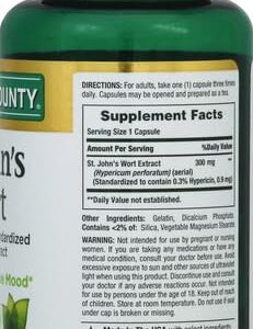 Nature's Bounty St. John’s Wort 300mg Capsules, Herbal Health Supplement, Promotes a Positive Mood, 100 Capsules