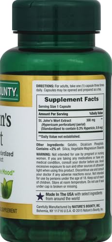 Nature's Bounty St. John’s Wort 300mg Capsules, Herbal Health Supplement, Promotes a Positive Mood, 100 Capsules