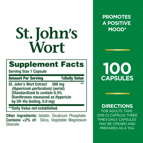 Nature's Bounty St. John’s Wort 300mg Capsules, Herbal Health Supplement, Promotes a Positive Mood, 100 Capsules