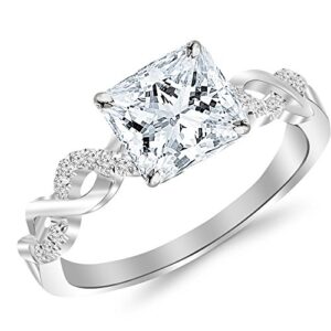 white gold curving split shank diamond engagement ring with a 0.5 carat gia certified princess cut e color vs1 clarity center stone