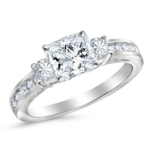 white gold 3 stone channel set princess cut diamond engagement ring with a 0.5 carat gia certified princess cut e color vs1 clarity center stone